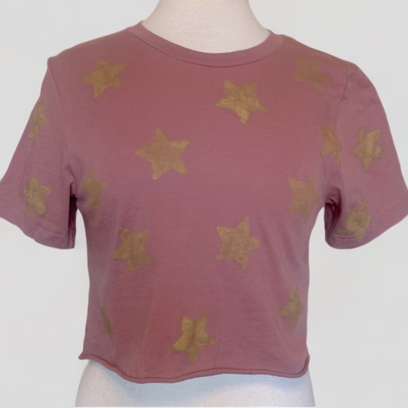 Tops | Hand Painted Pink With Gold Stars Crop Top | Poshmark